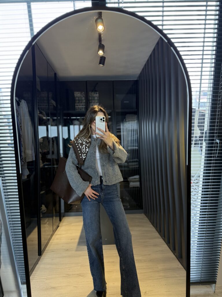 Orta mavi wide leg kesik paça jean - Lotus Store
